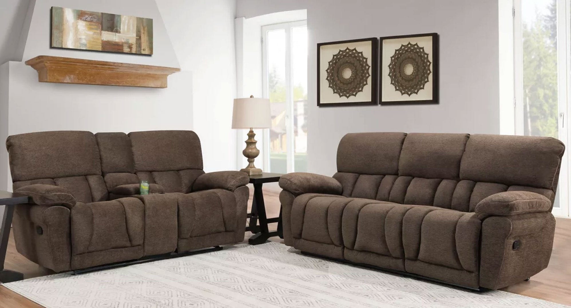 Stonehill Chocolate Brown Fabric Reclining Sofa And Loveseat Set — Casa ...